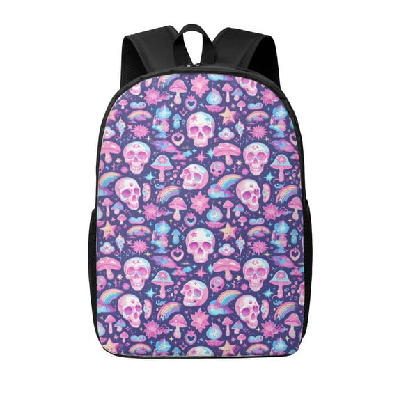 Disketp mushroom rainbow color Skull School Backpack, Lightweight Basic ...
