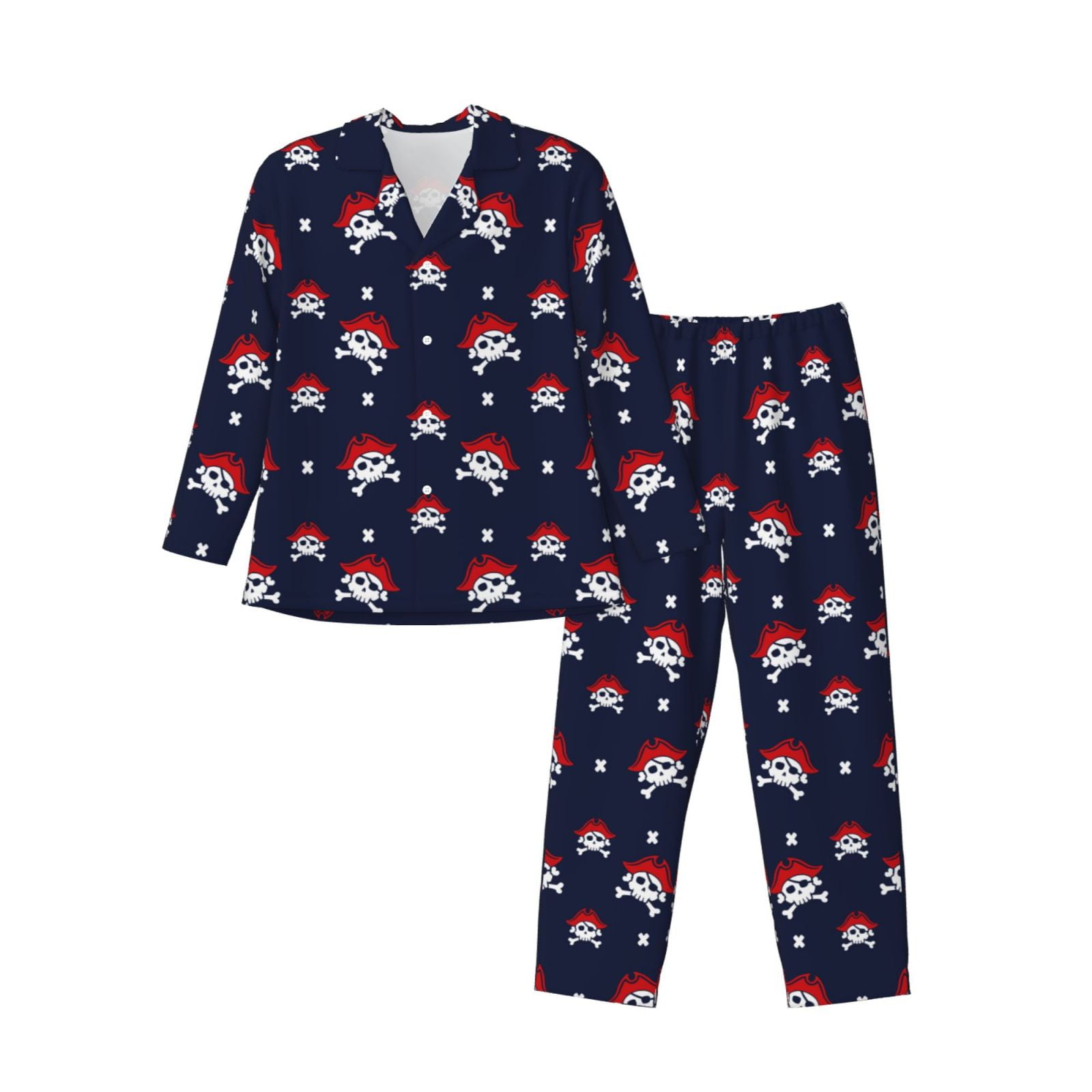 Disketp pirates skull for Pajamas Set Long Sleeve Sleepwear Mens Button ...