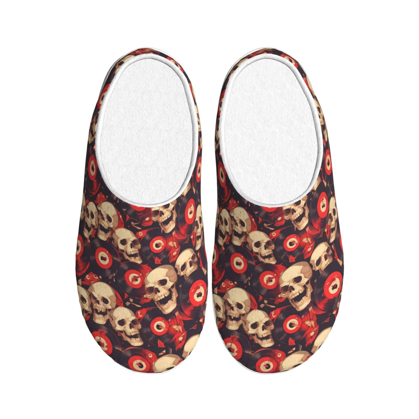 Disketp record Skull rock Women's Men's Slippers Plush Slip-On House ...