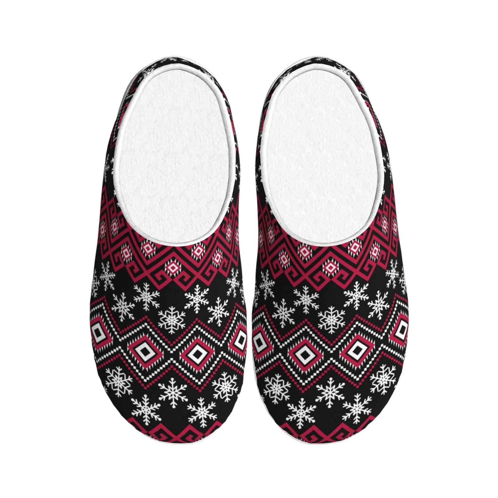 Disketp red Minimalist Snowflake Women's Men's Slippers Plush Slip-On ...