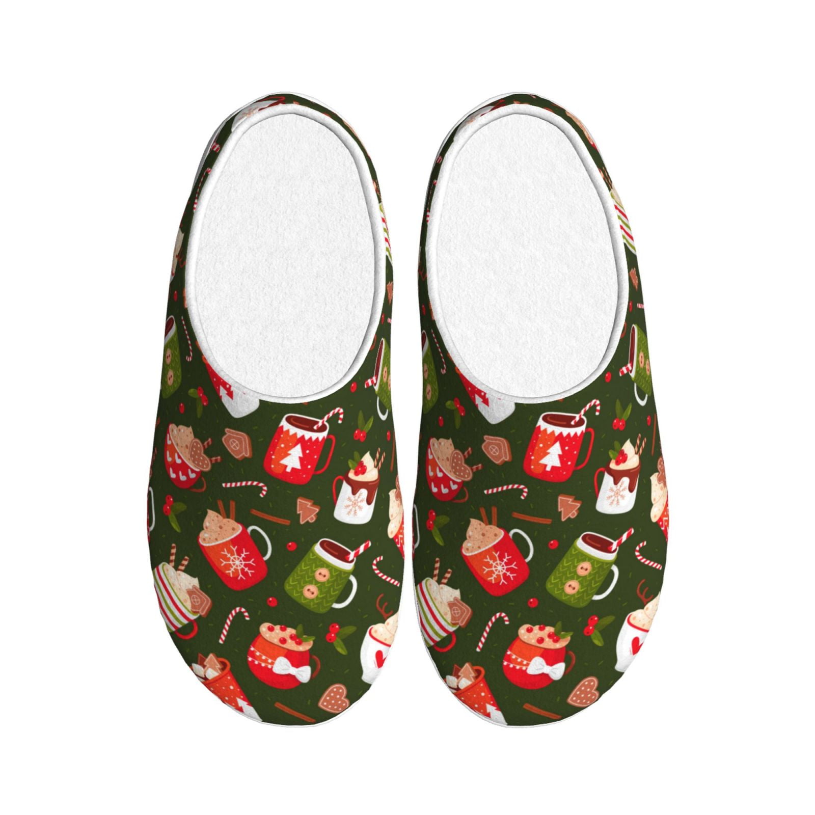 Disketp red green coffee cup Women's Men's Slippers Plush Slip-On House ...