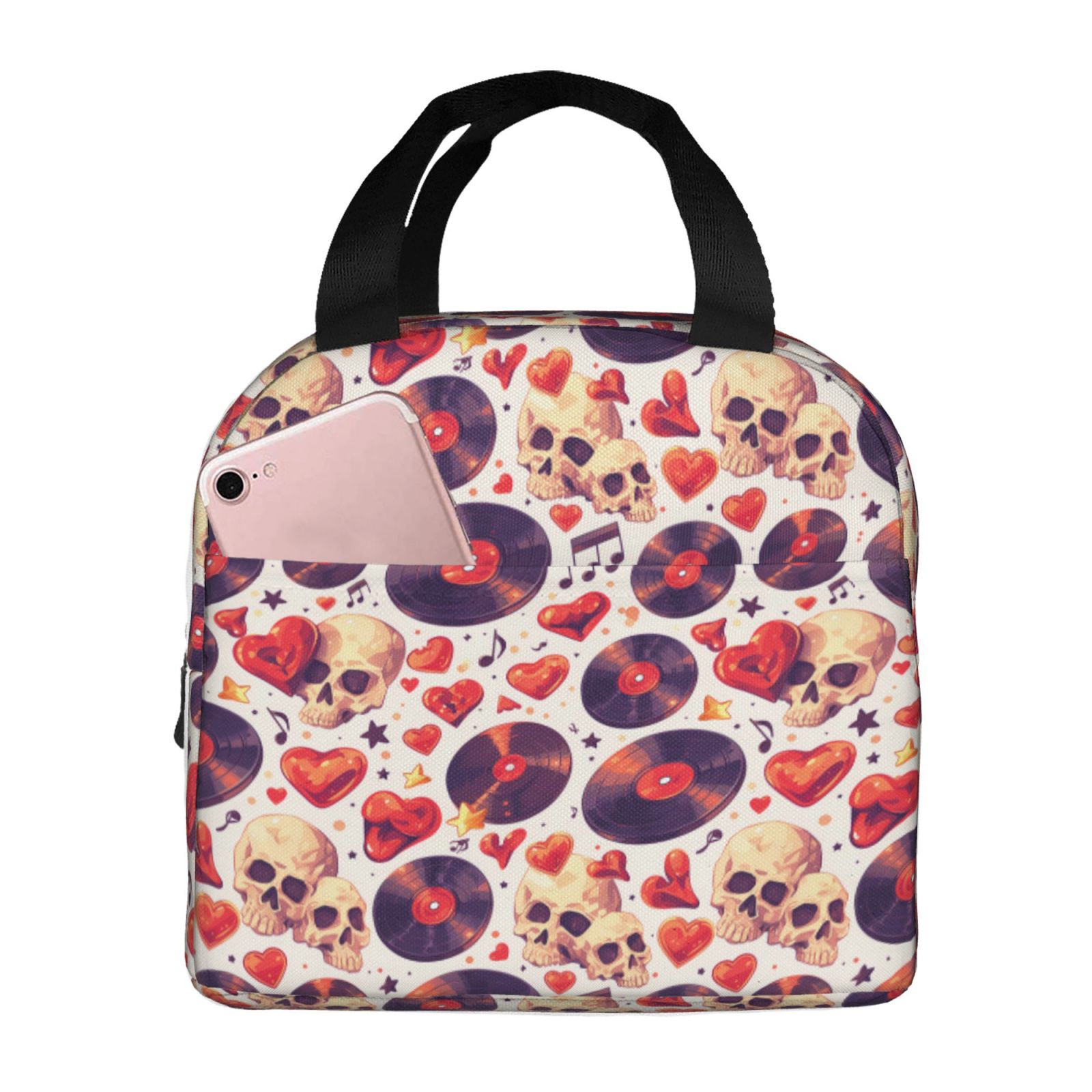 Disketp rock Skull record heart Lunch Bag for Women Men, Leakproof ...