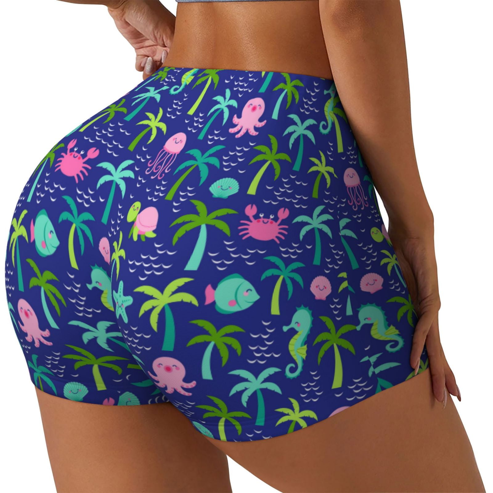 Disketp sea animals with palm tree for Scrunch Butt Workout Shorts ...