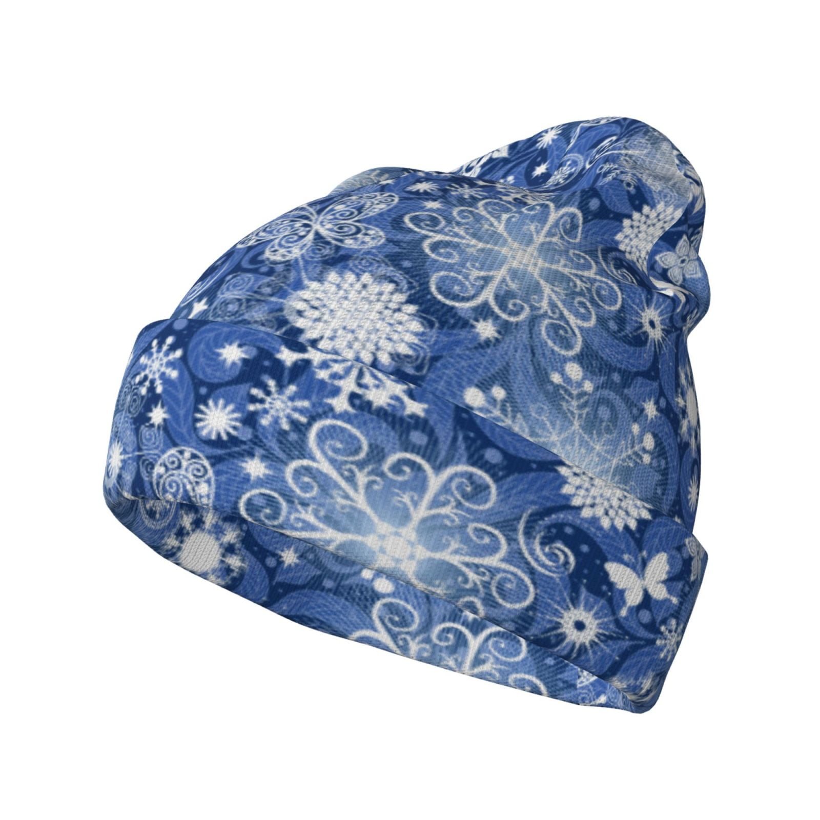 Disketp whiet Snowflake blue background Winter Beanie for Men Women ...