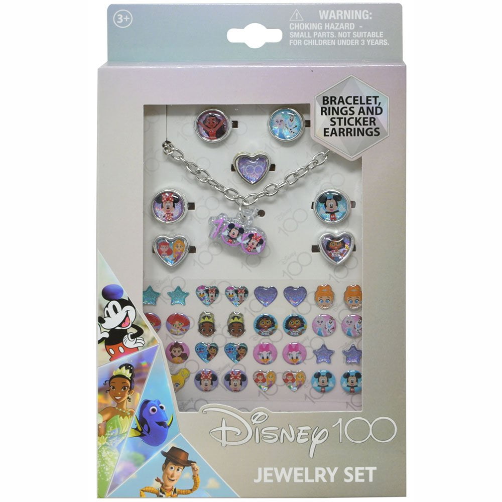 Disney Bracelet, Rings and Sticker Earrings 100 Jewelry Set in Box ...