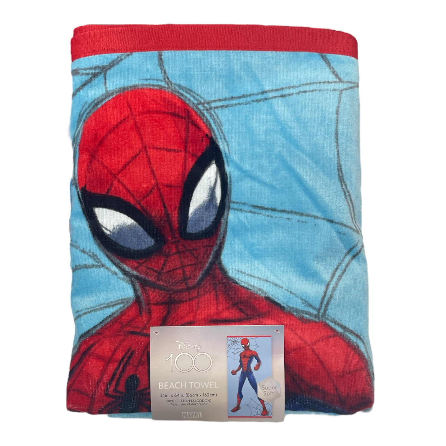 Disney 100 Marvel Spiderman Super Soft Cotton Beach Towel, 34" x 64 ...