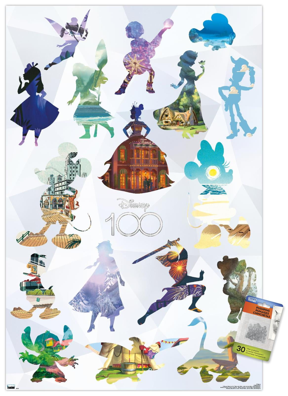 Disney 100th Anniversary - Character Grid Wall Poster with Push Pins ...
