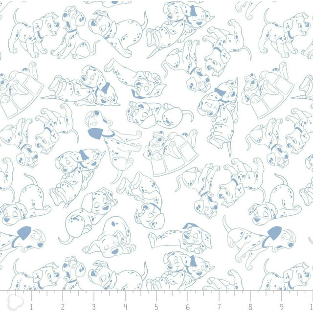 Disney 101 Dalmatians Puppies Dogs Outlines Blue 100% Cotton Fabric by ...