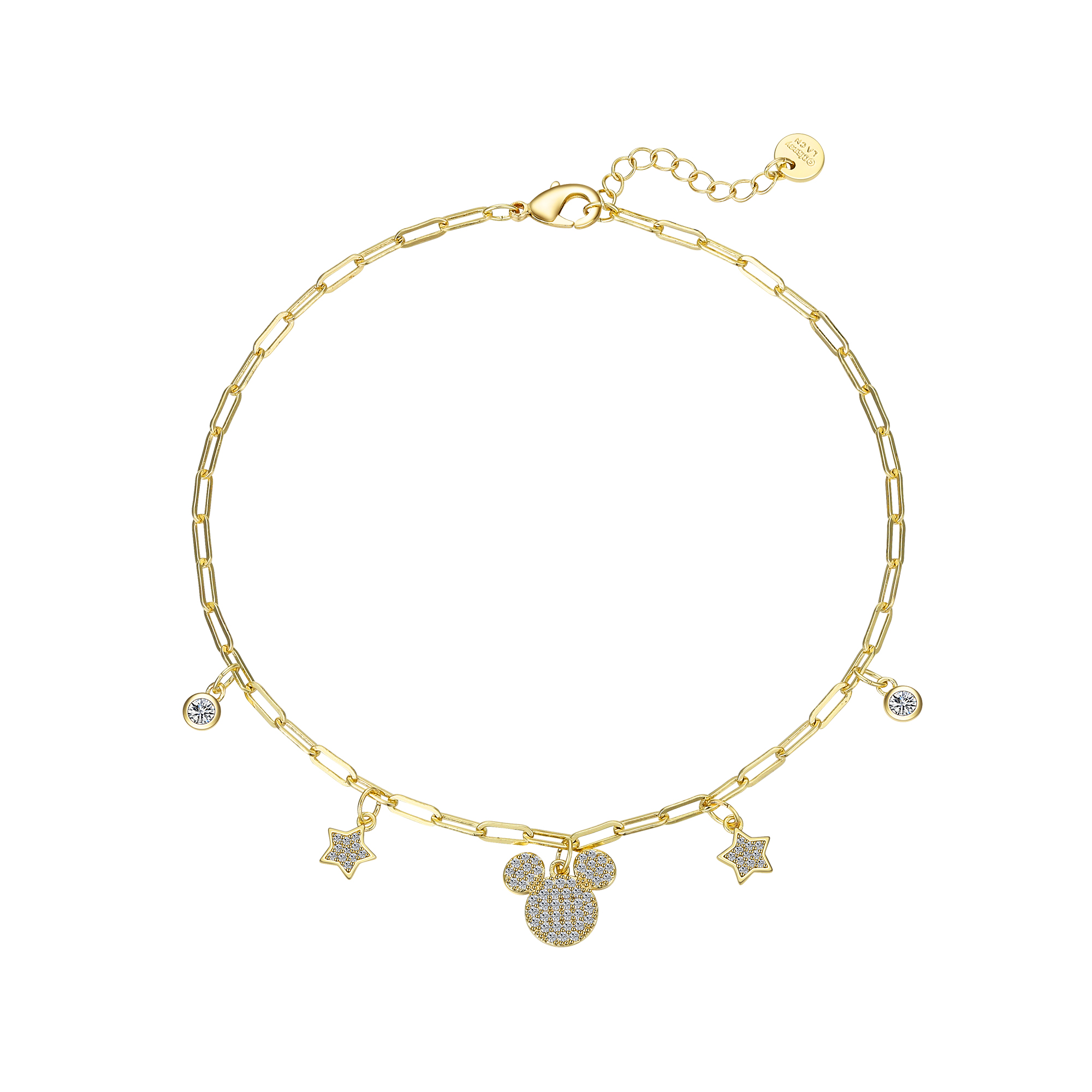 Disney 14K Gold Flash Plated Mickey Mouse Star Paperclip Anklet ...