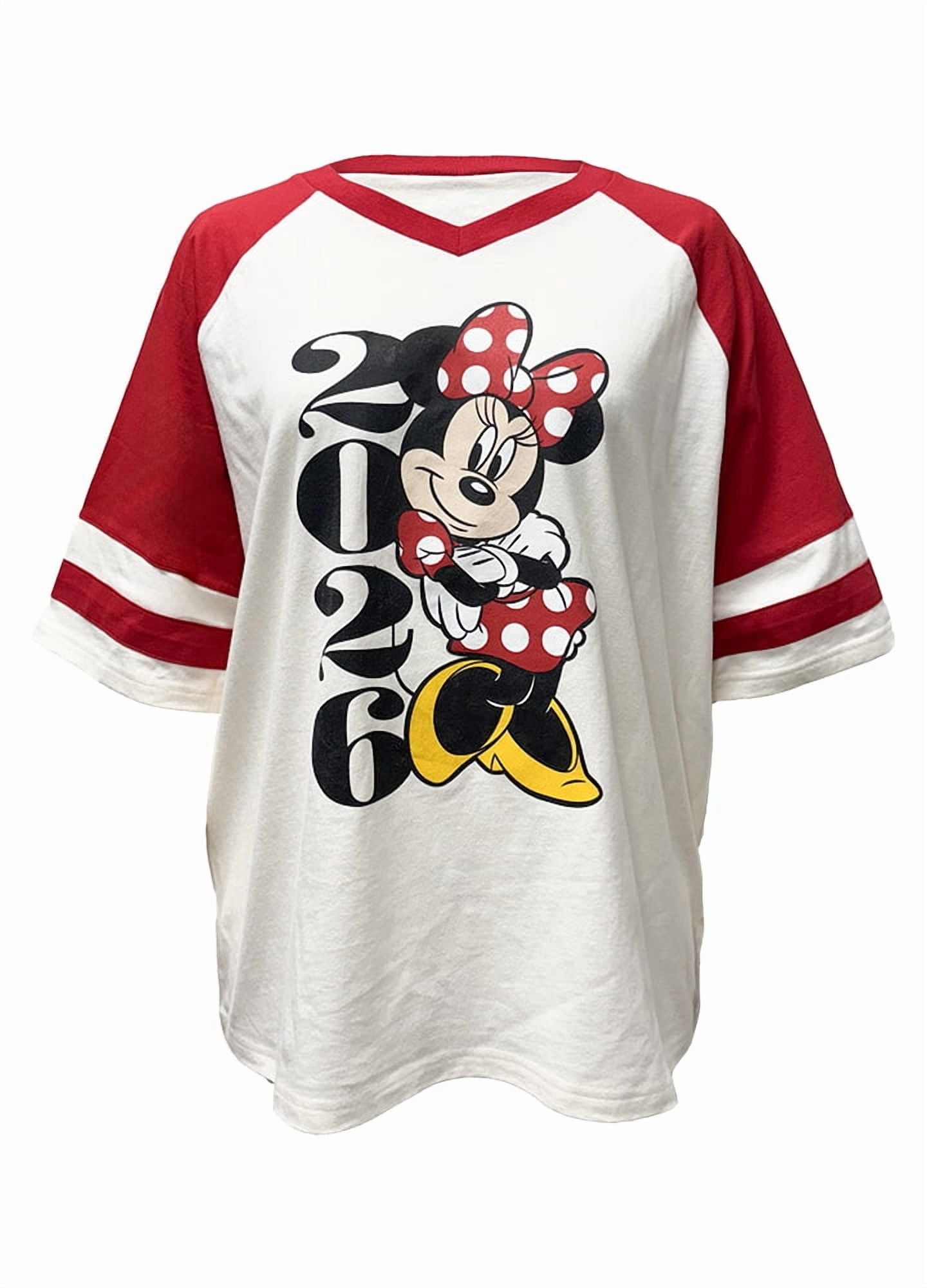 Disney Minnie Mouse 2026 Junior V-Neck Oversize Raglan Top, XS-XL ...