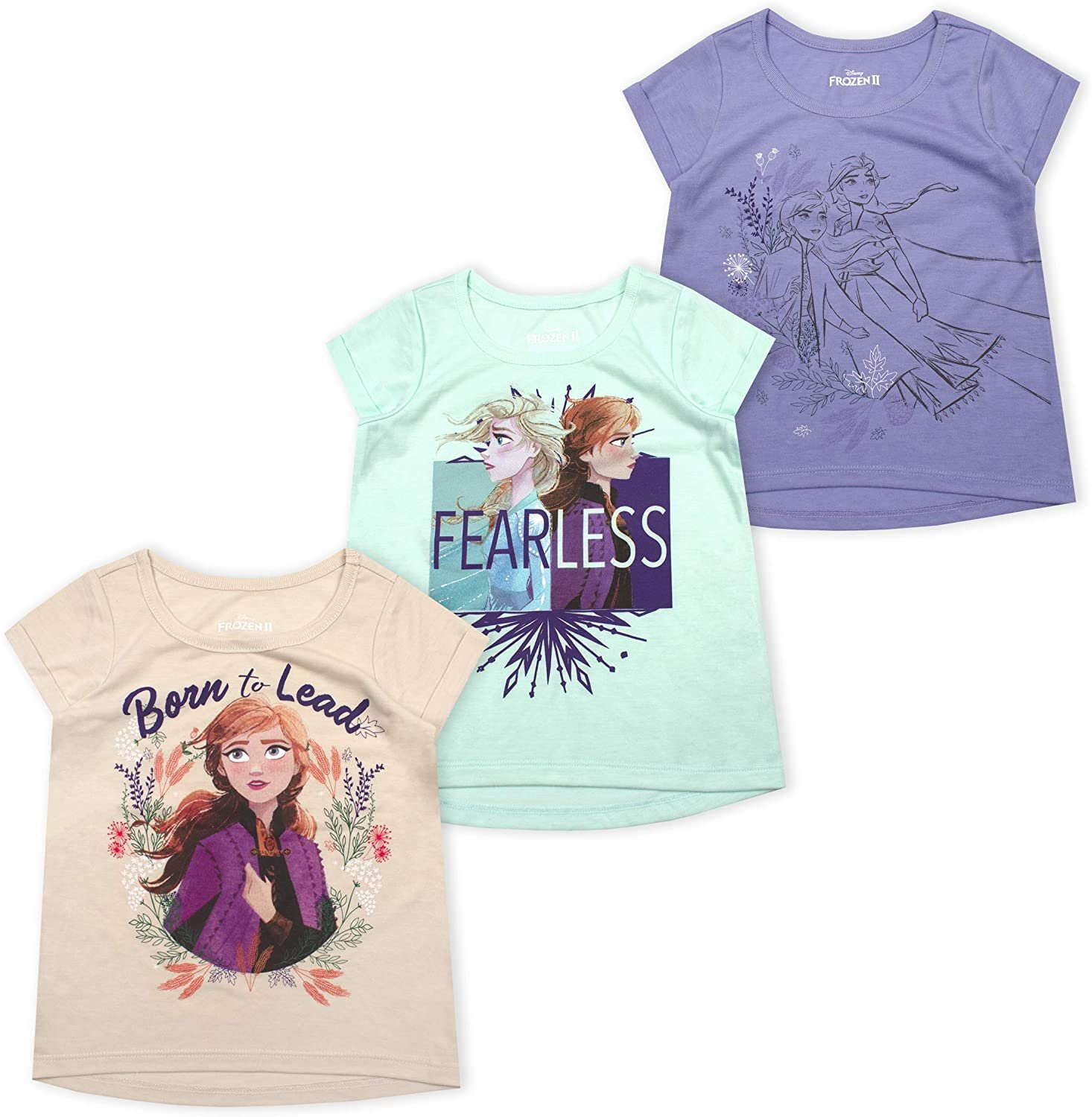 Disney 3-Pack Frozen II T Shirts for Girls and Toddlers with Princess ...