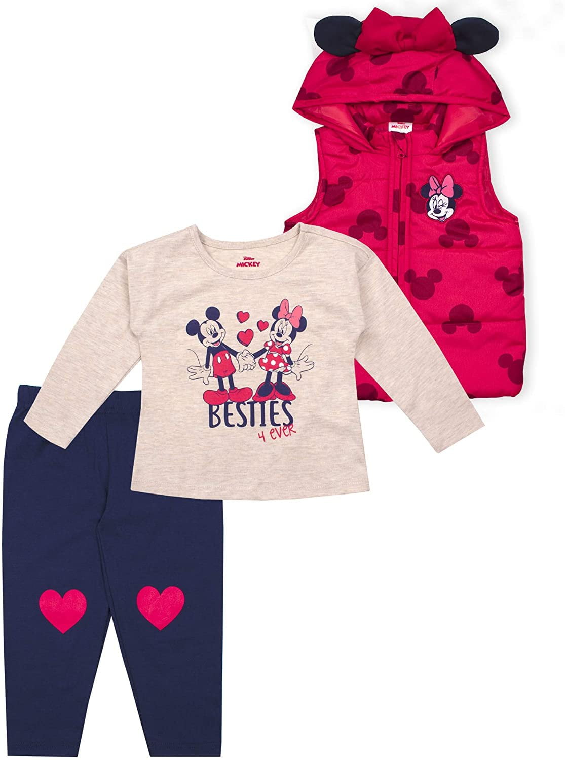 Disney 3-Piece Minnie Mouse Clothes for Girls and Toddlers, Shirt, Vest ...