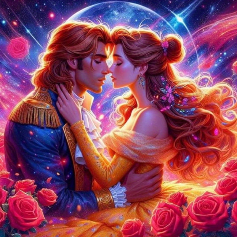 Disney 5D DIY Large-Sized Diamond Mosaic Art Painting Kit: Belle and the Prince, Roses, Oil ...