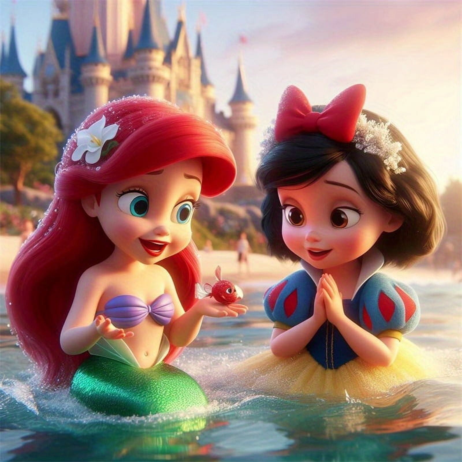 Disney 5D Diamond Art Painting Set Cute Cartoon Little Mermaid Princess Ariel Snow White Beach ...