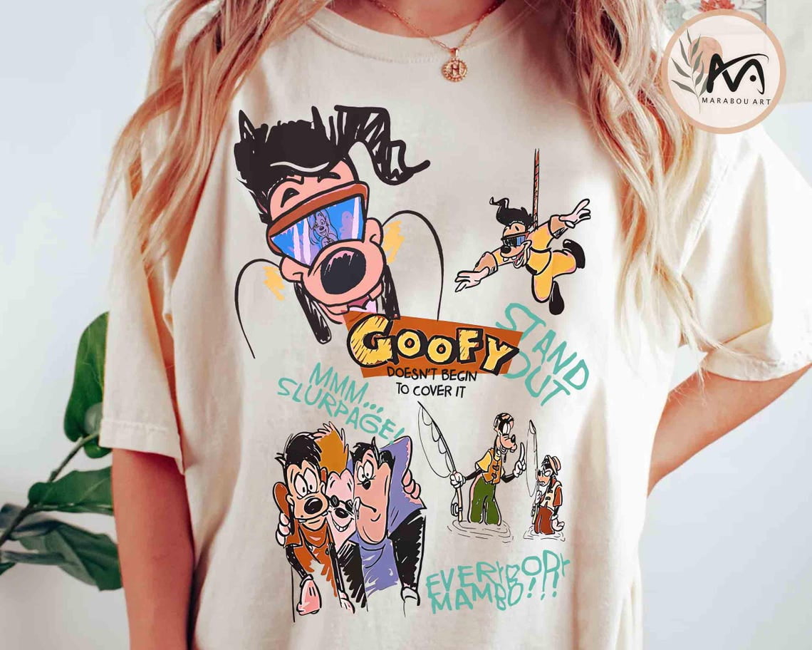 Disney A Goofy Movie Characters Sketch Shirt, Max & Roxanne, Powerline Stand Out Tee,Light Pink ...