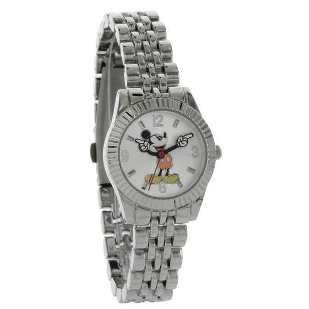 Disney Adult Female Mickey Mouse Silver Tone Classic Fluted Bezel Watch ...