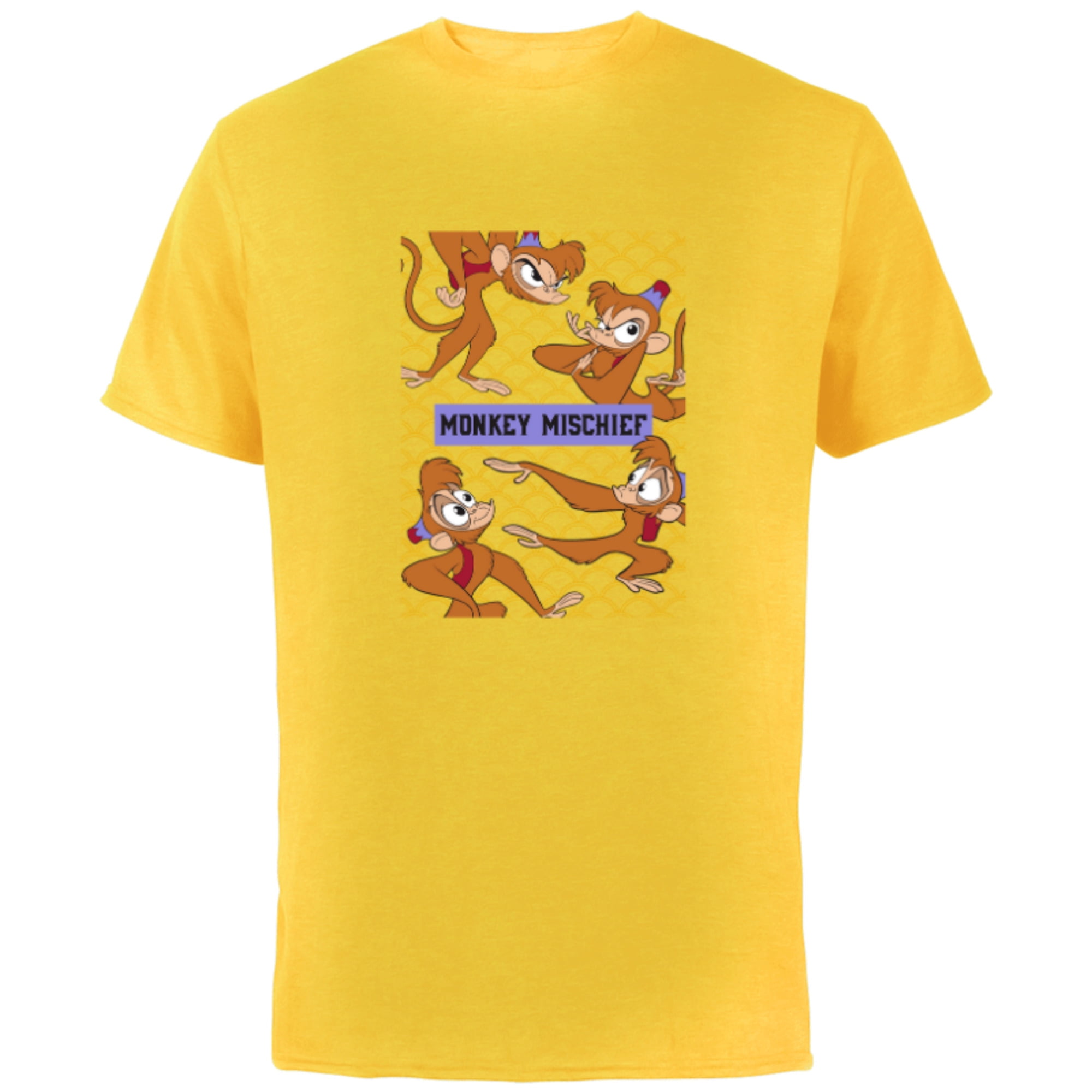 Disney Aladdin Abu Monkey Mischief - Short Sleeve Cotton T-Shirt for Adults - Customized-Yellow ...