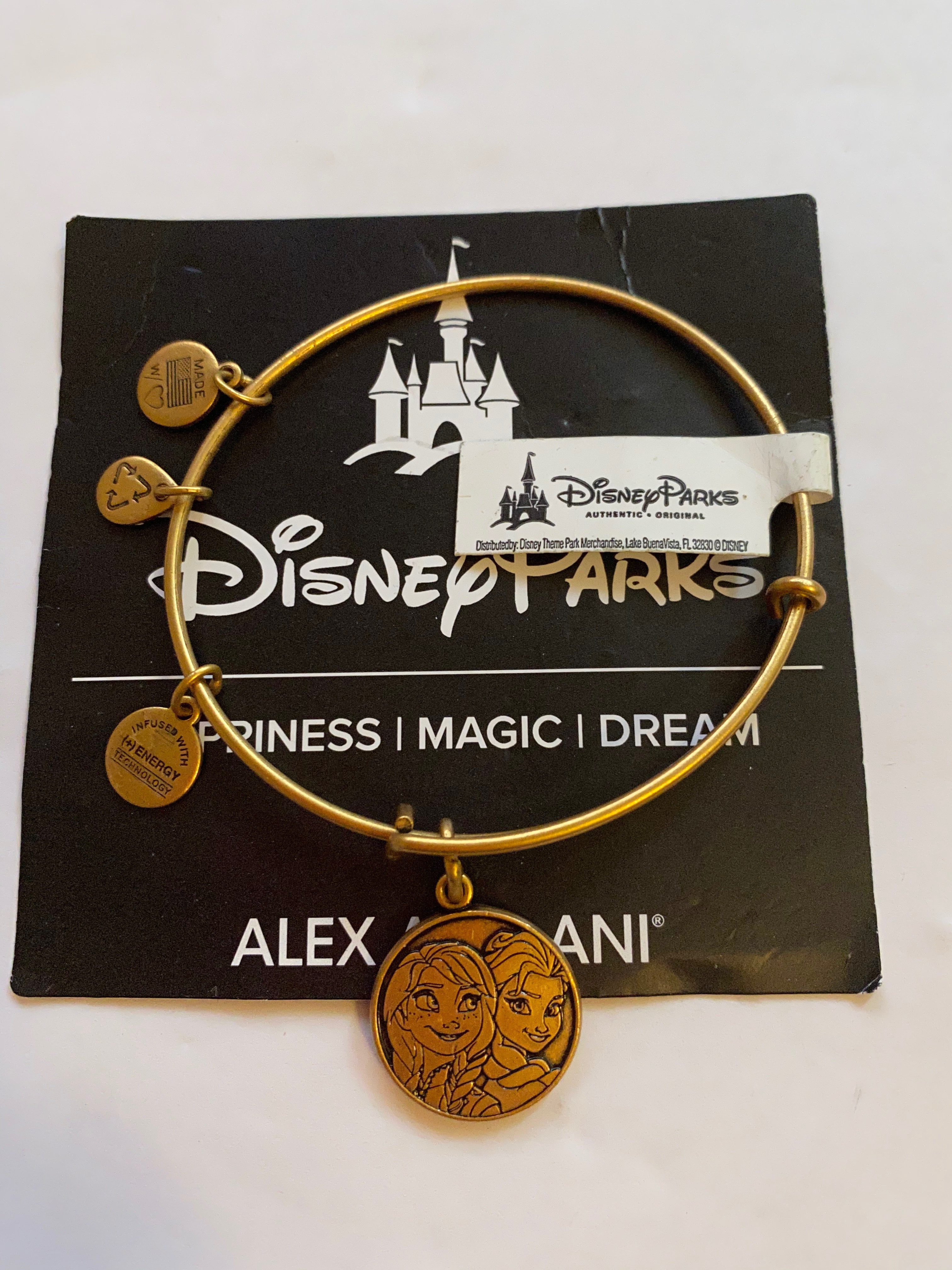 Disney Alex and Ani Parks Frozen Anna and Elsa Bangle Charm Gold finish ...