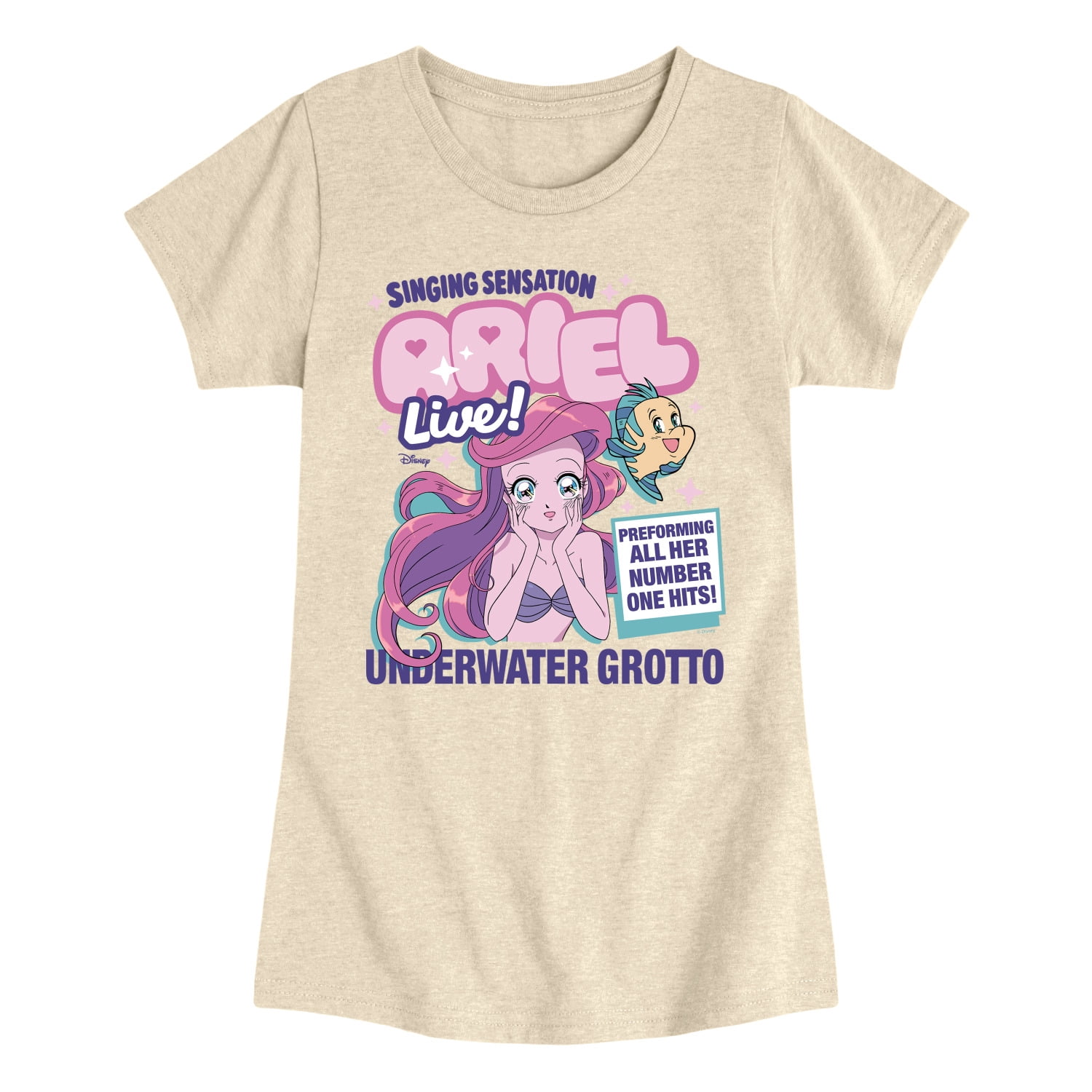 Disney - Ariel Pop Idol - Youth Girls Fitted Short Sleeve T-Shirt ...
