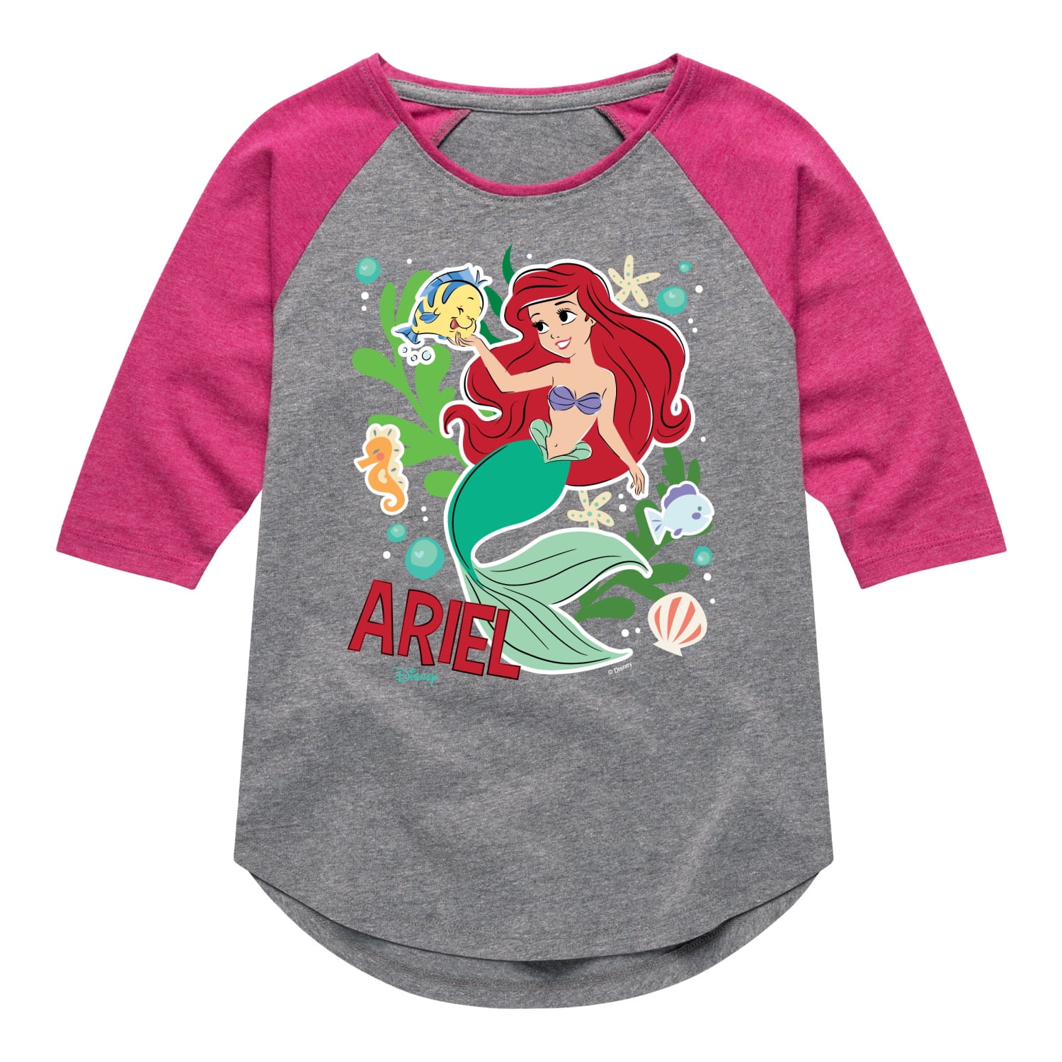Disney - Ariel Sticker - Youth Girls Shirt Tail Raglan T-Shirt ...