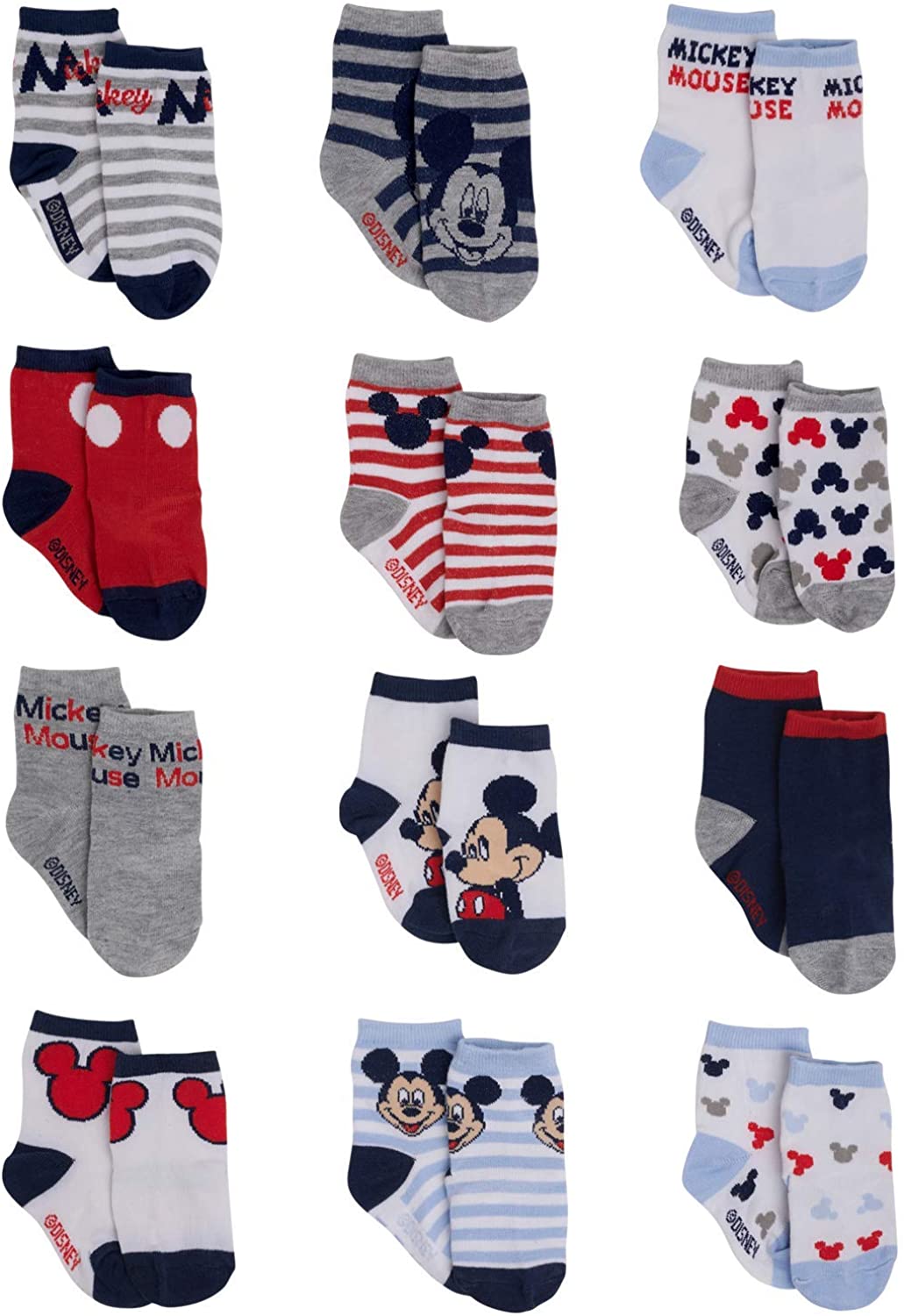 Disney Baby Boys’ Socks - 12 Pack Mickey Mouse, Winnie The Pooh, Lion ...