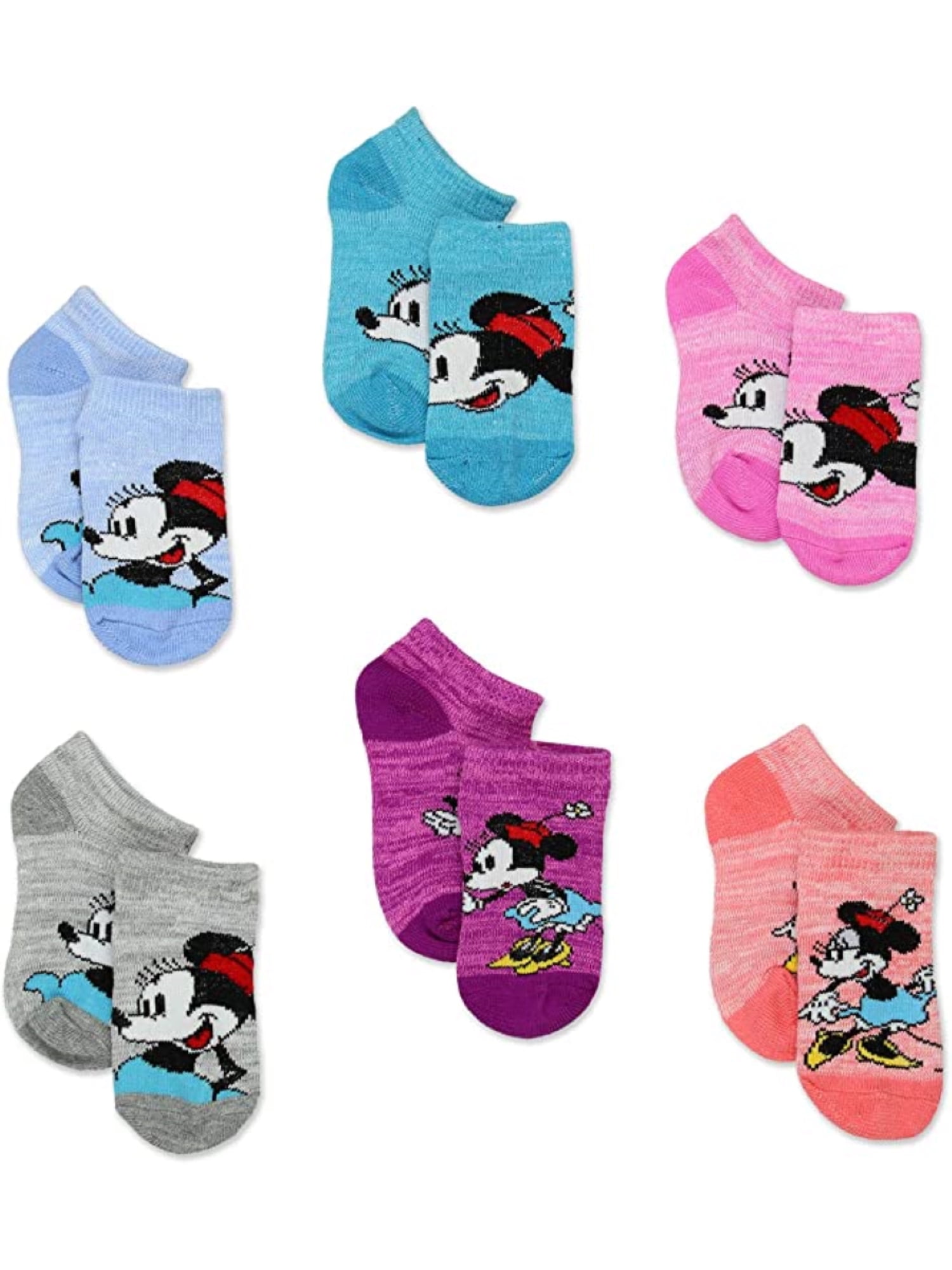 Disney Toddler Girls' Minnie Mouse Low-Cut 6 Pack Socks, Shoe Size 4-7 ...