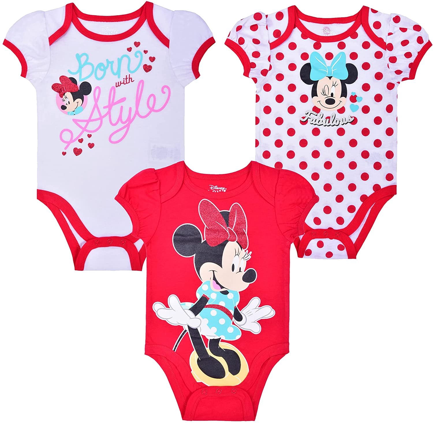 Disney Baby Girls' Minnie Mouse Bodysuit Pack of 3 - Walmart.com