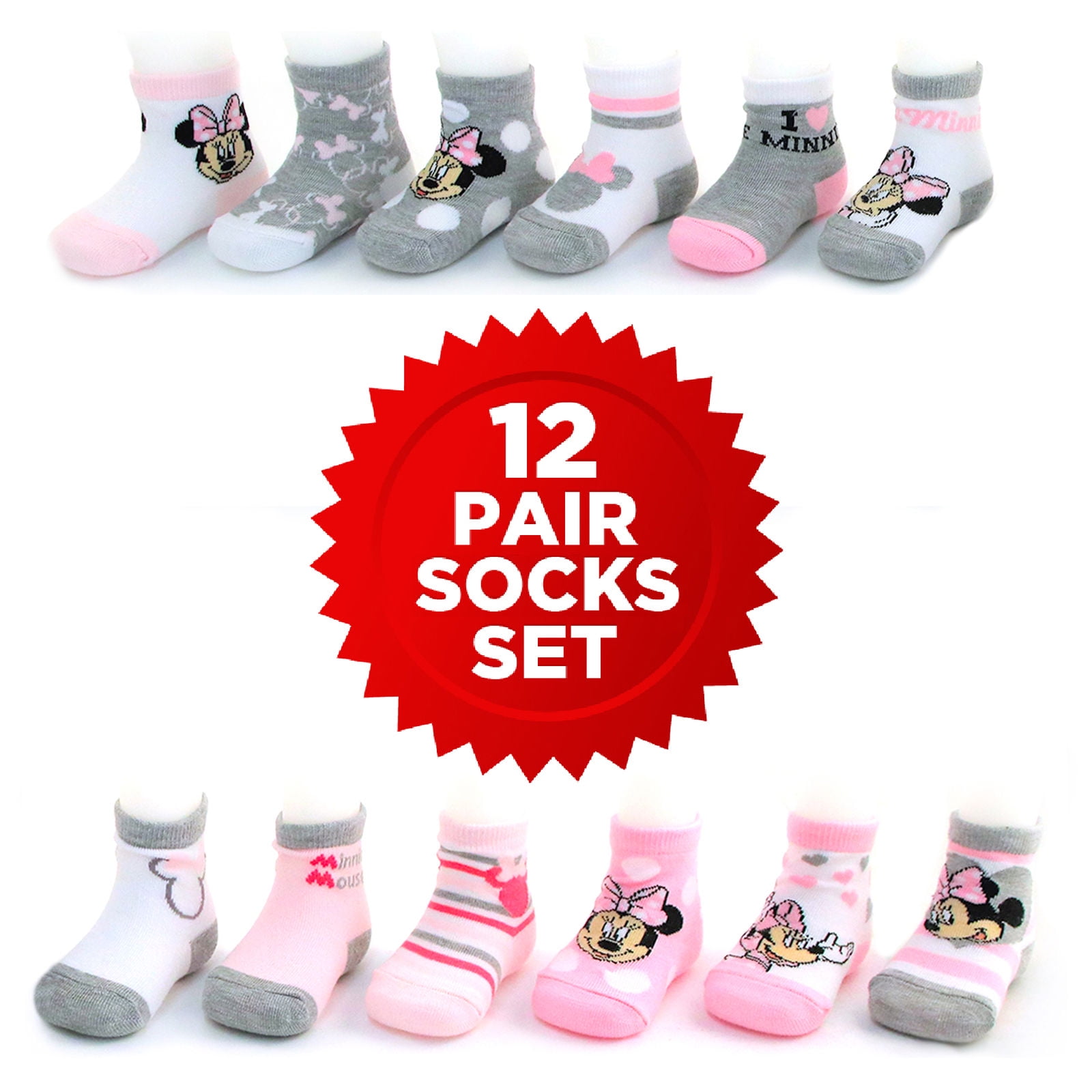 Disney Baby Girls' Socks - 12 Pack Minnie Mouse, Daisy, Princess Socks ...