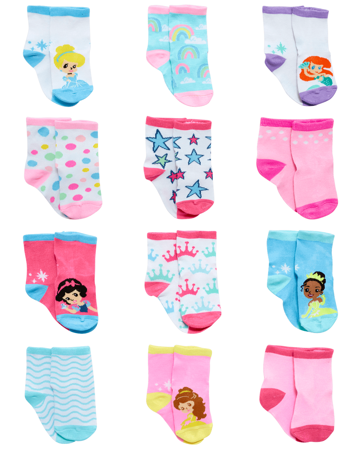 Disney Baby Girls' Socks - 12 Pack Minnie Mouse, Daisy, Princess Socks ...