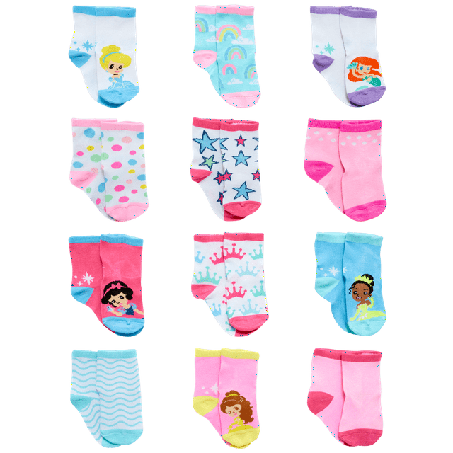 Disney Baby Girls' Socks - 12 Pack Minnie Mouse, Daisy, Princess Socks ...