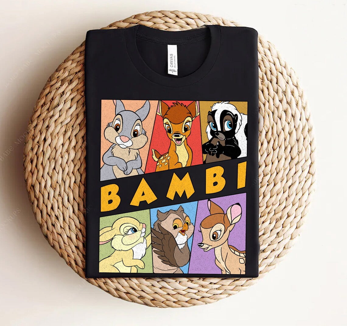 Disney Bambi Characters Retro Portrait T-Shirt, Bambi Thumper Flower ...