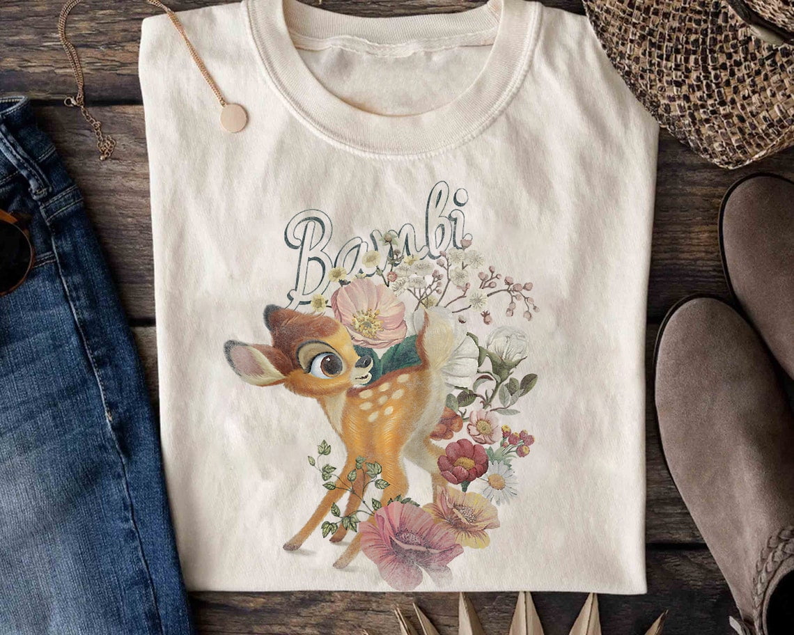 Disney Bambi Vintage Floral Poster T-Shirt, Cute Bambi Shirt ...