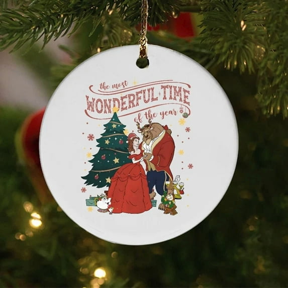 Disney Beauty And The Beast Ornament Winter Festive Princess Ceramic Ornament 2D FLAT Ceramic ...