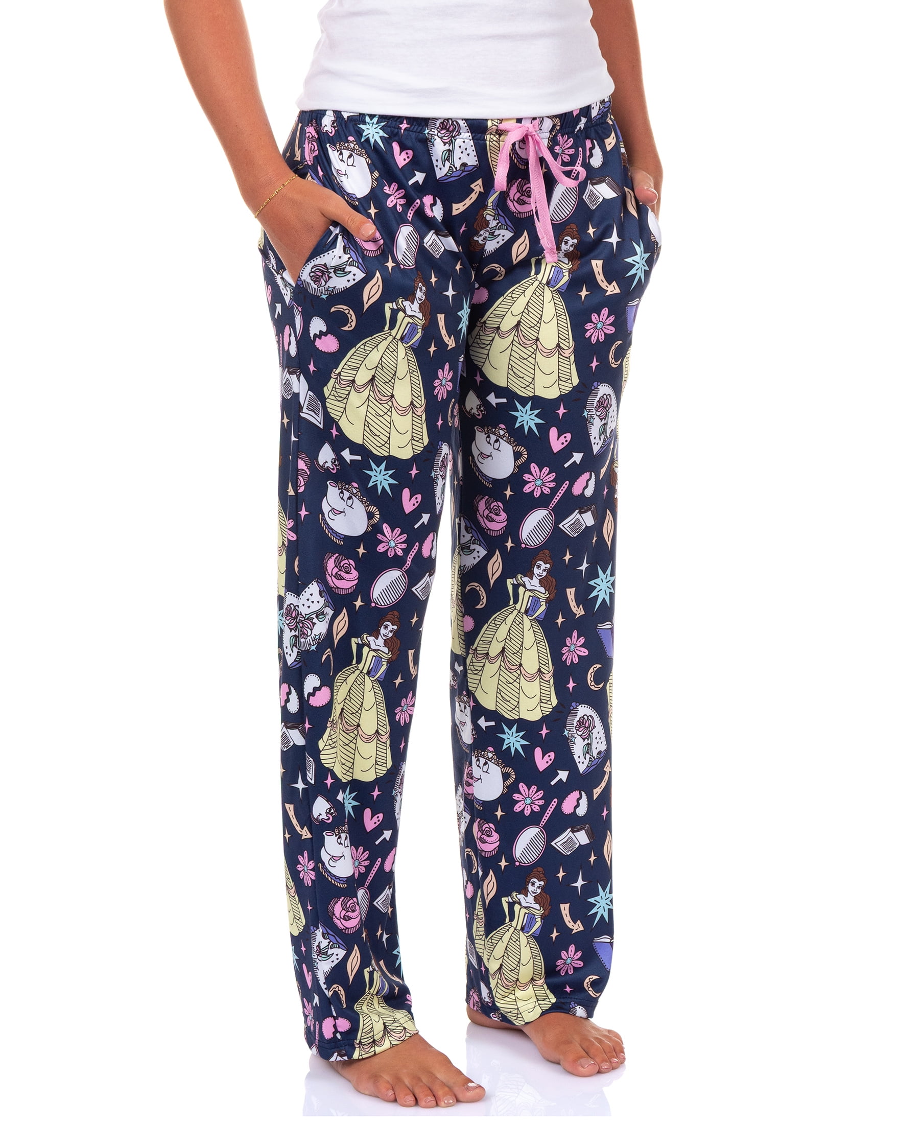 Disney Beauty And The Beast Pjs Womens Belle Mrs. Potts Rose All Over Print Pajama Pants ...