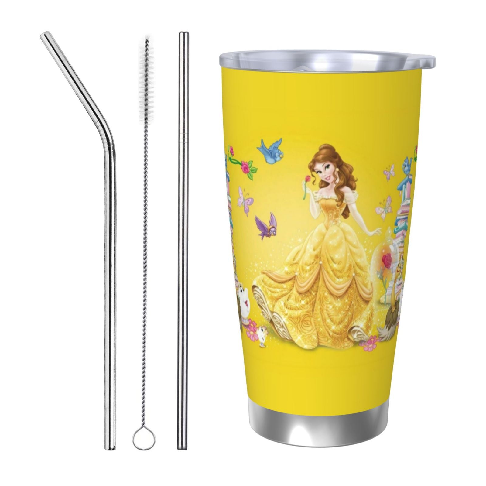 Disney&Beauty And The Beast Belle Kids Water Bottle with Straw Lid,Insulated Stainless Steel ...