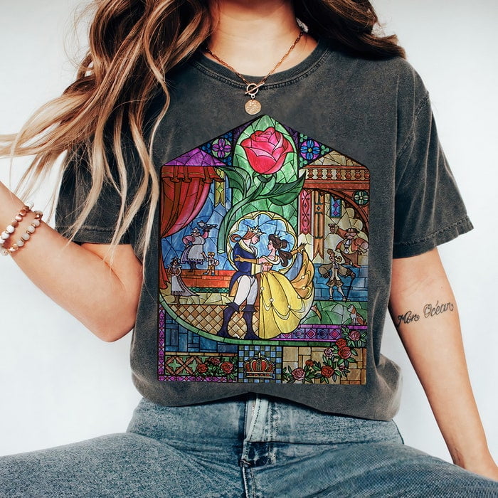 Disney Beauty & The Beast Stained Glass Rose Belle T-shirt, Disneyland ...