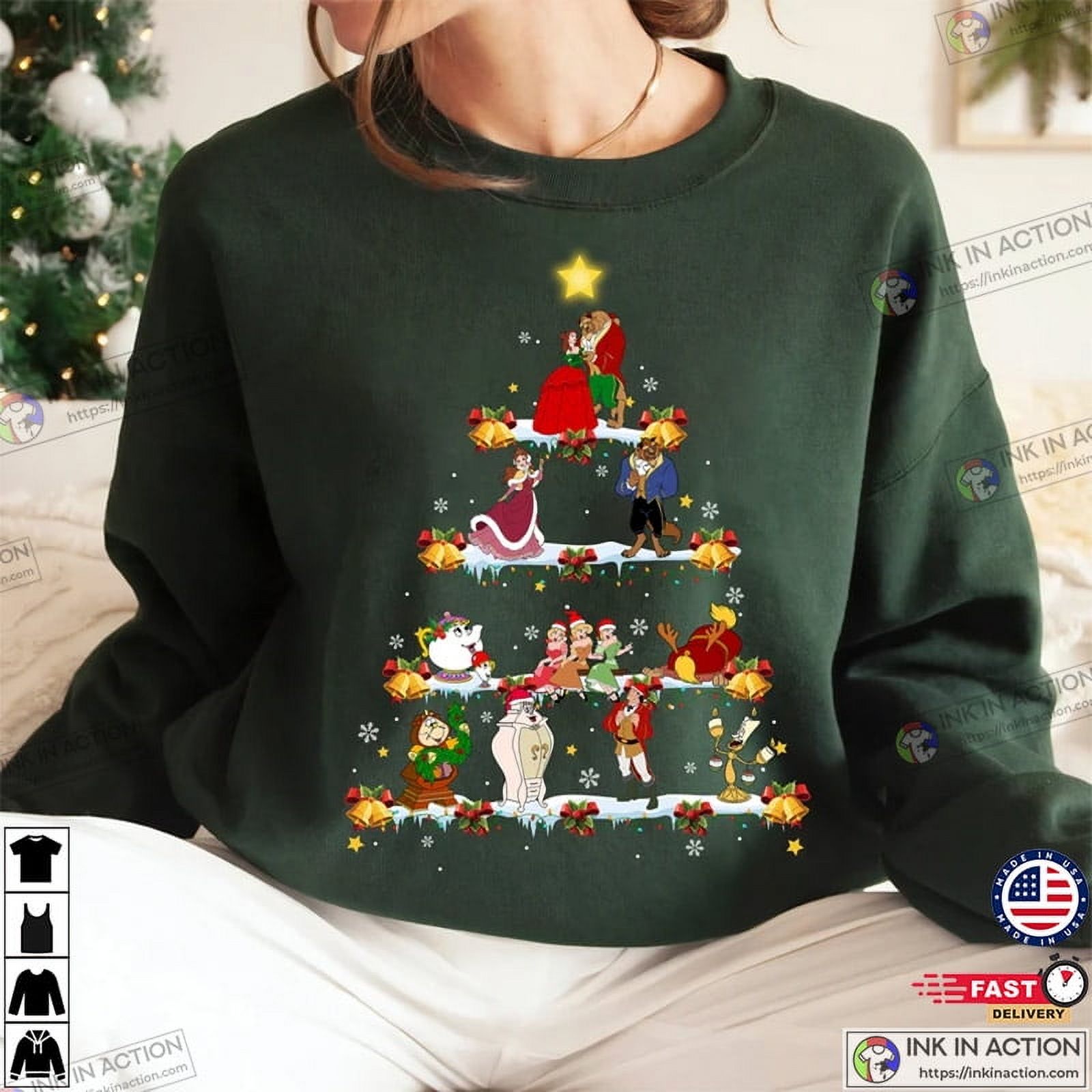 Disney Beauty and The Beast Group Shot Christmas Tree Shirt - Walmart.com