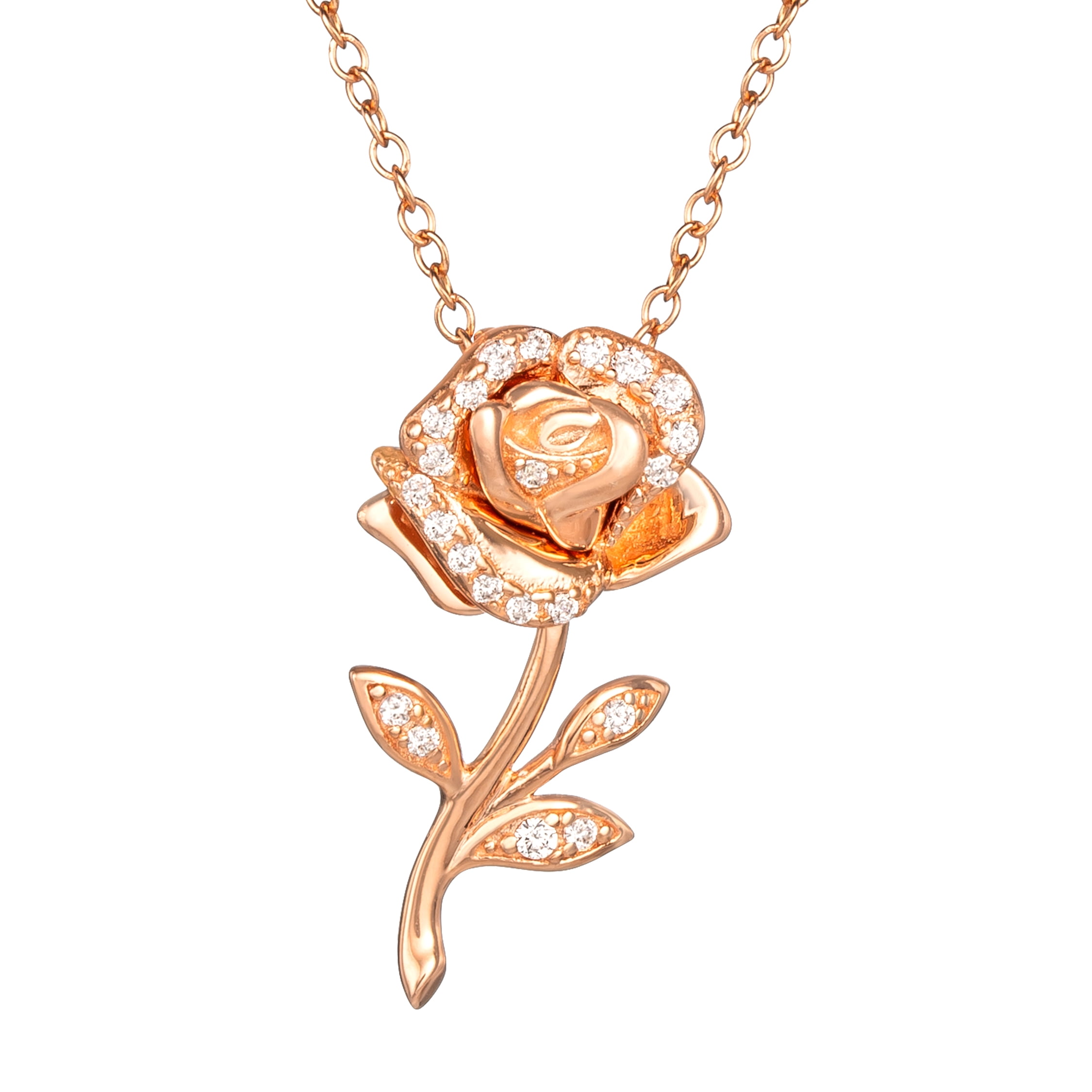 Disney Beauty & the Beast Magical CZ Pink Gold Plated 925 Sterling ...