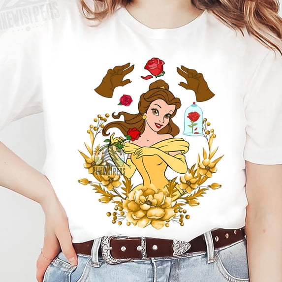 Disney Belle Princess Floral Villains Hand Shirt Beauty And The Beast T ...