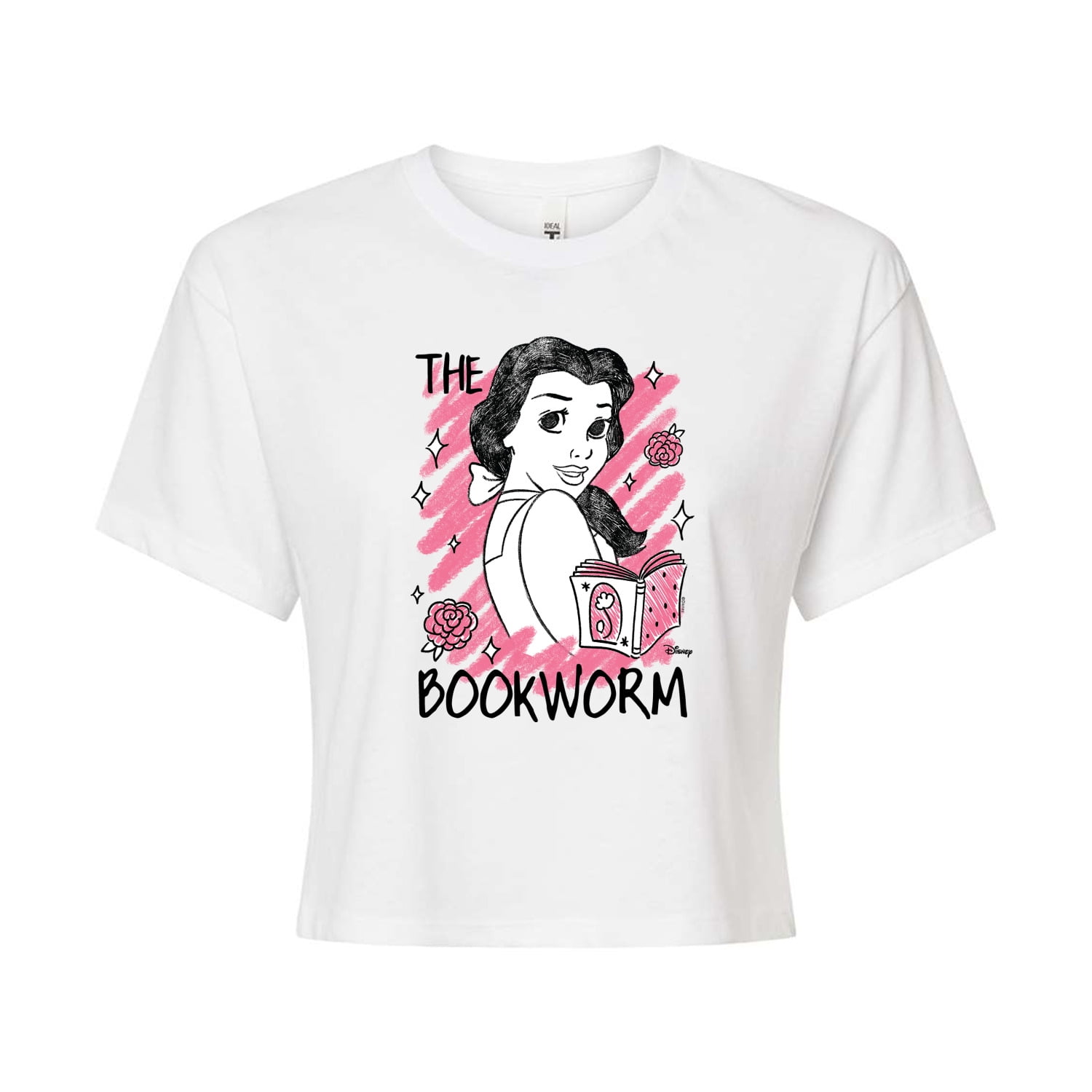 Disney - Belle The Bookworm - Juniors Cropped Cotton Blend T-Shirt ...