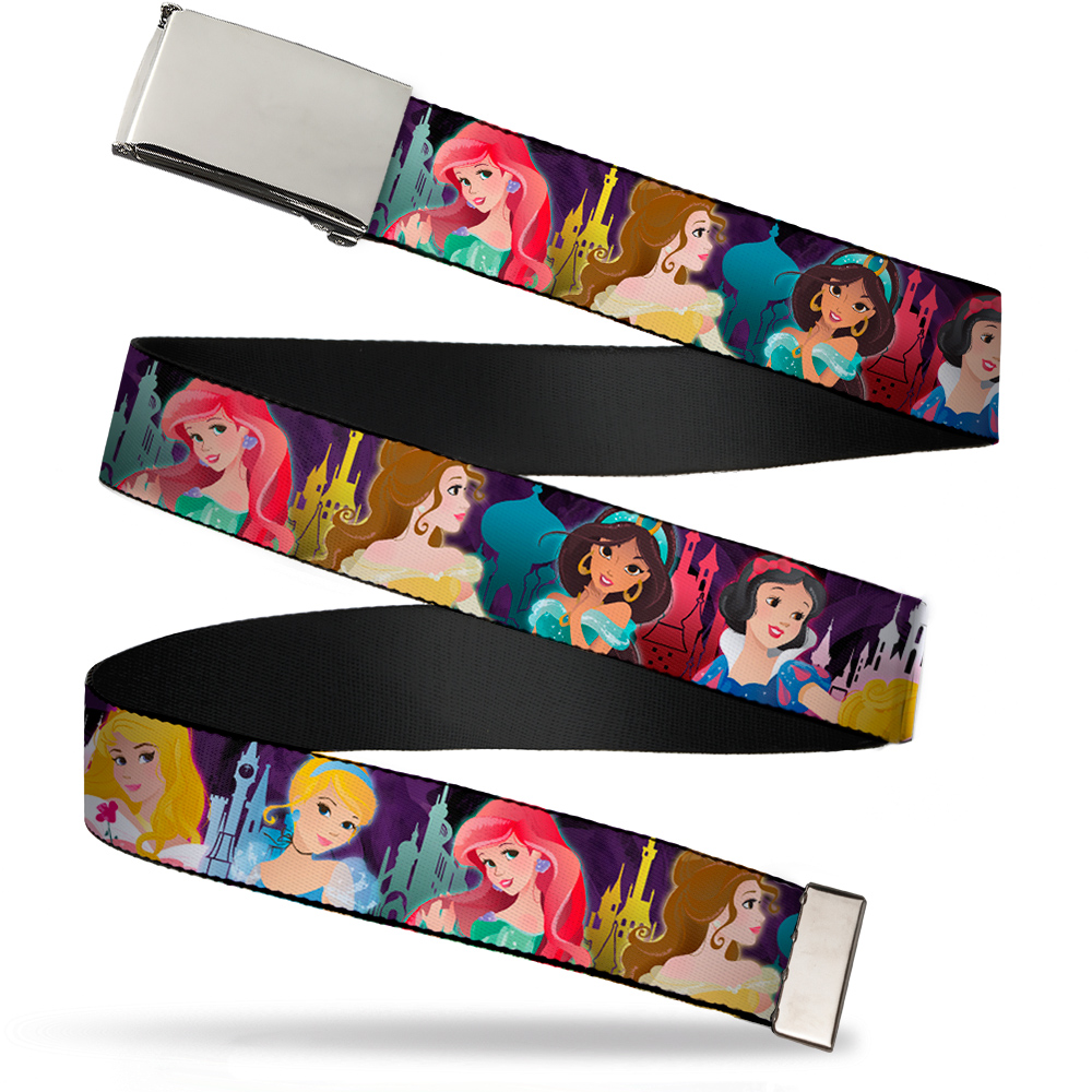 Disney Belt, Flip Web Belt Disney Princess Poses Castle Silhouettes ...