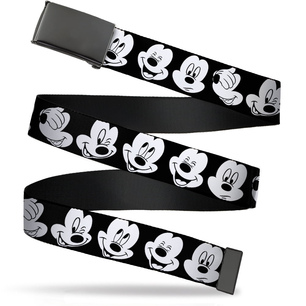 Disney Belt, Flip Web Belt Mickey Mouse Expressions Close Up Black White, 1.0 Inch Wide, Youth ...