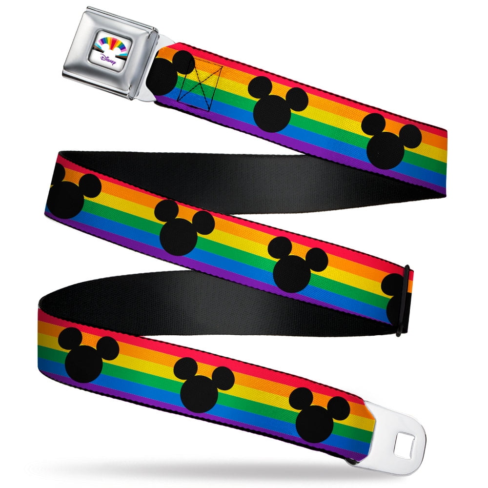 Disney Belt, Seatbelt Buckle Belt, Mickey Mouse Ears Icon Rainbow Pride ...