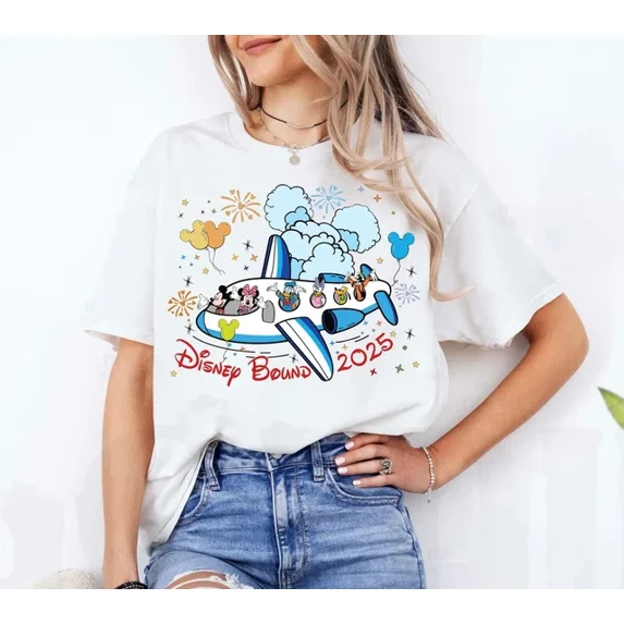 Disney Bound 2025 Mickey And Friends Plane Flying White T-Shirt ,White ...