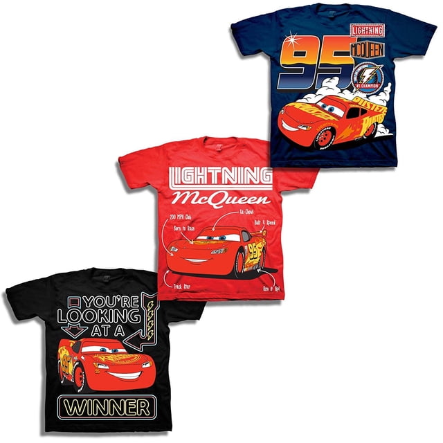 Disney Boys Cars Lightning McQueen Shirt - 3 Pack Lightning McQueen ...