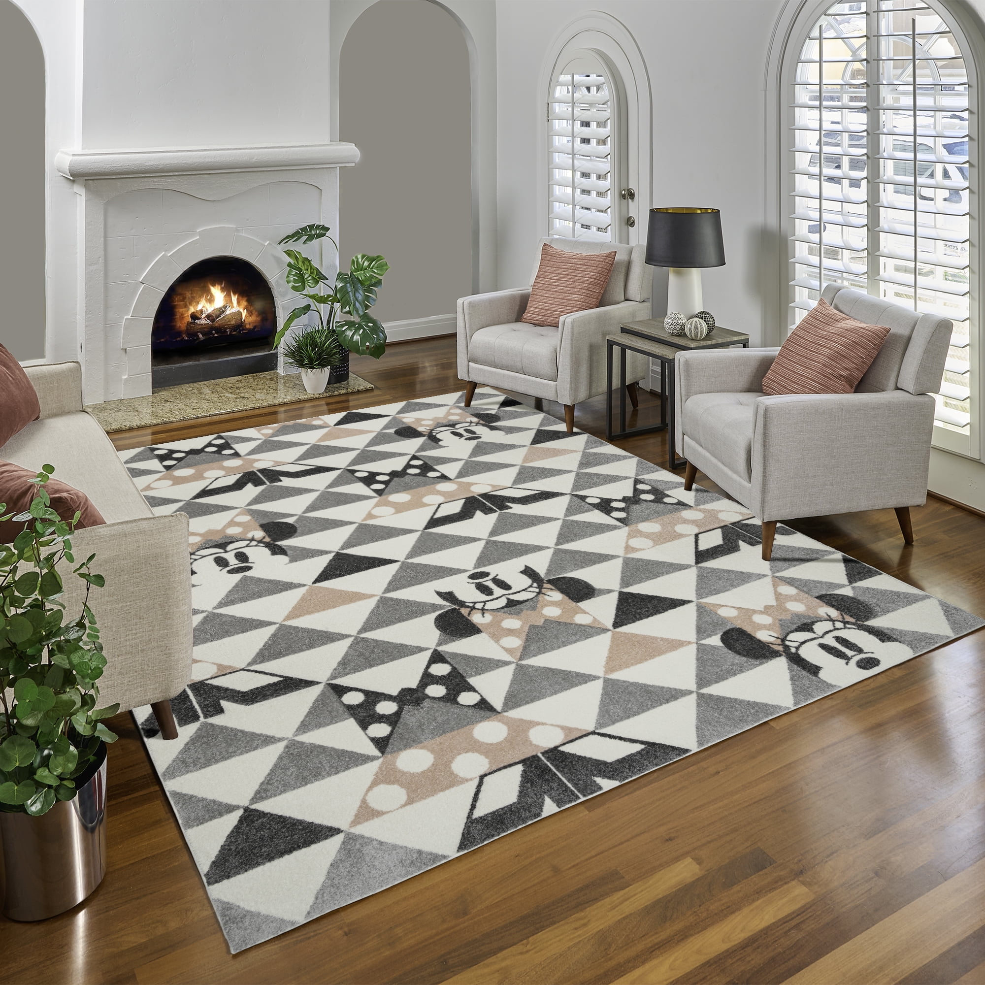 Disney Minnie Mouse Geometric Gray Area Rug - 8x10 Size - Walmart.com