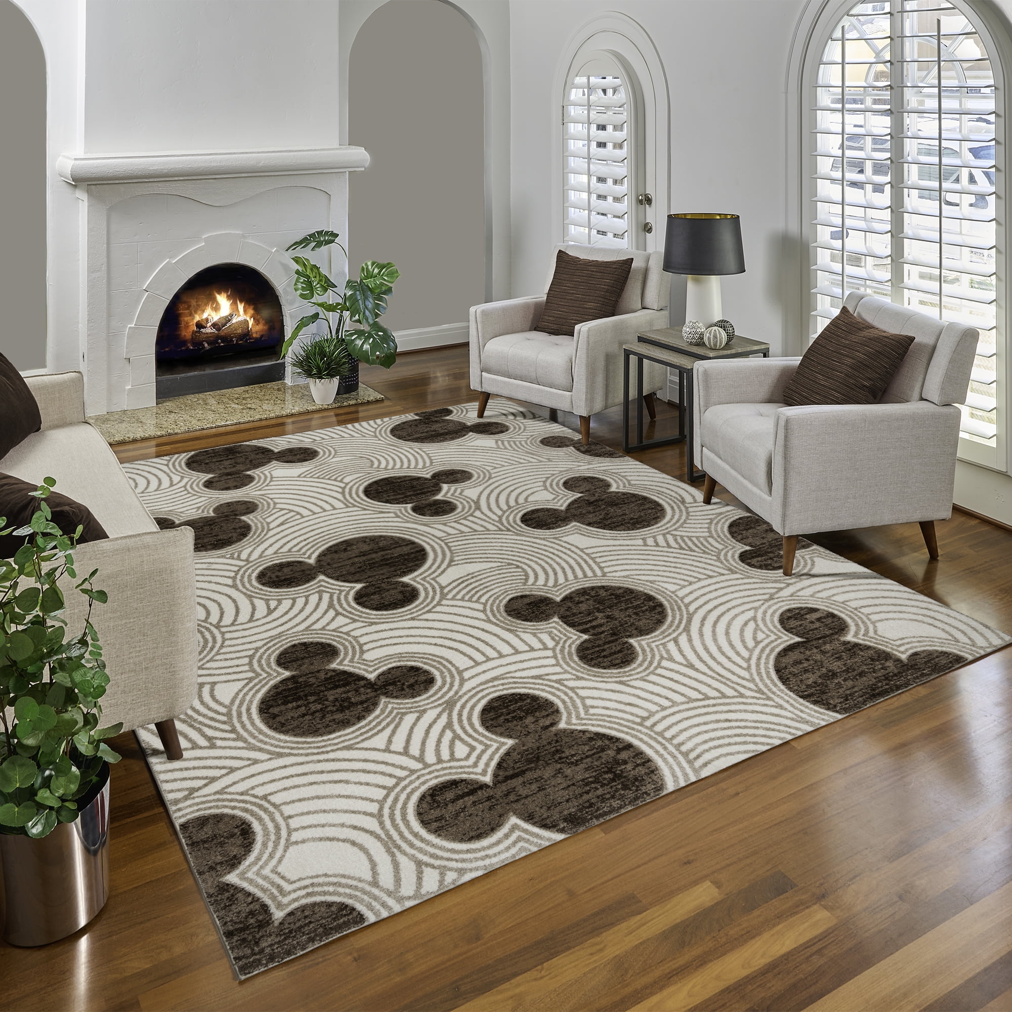 Disney Bravo Mickey Mouse Pop Art Modern Geometric Ivory/Brown Indoor ...