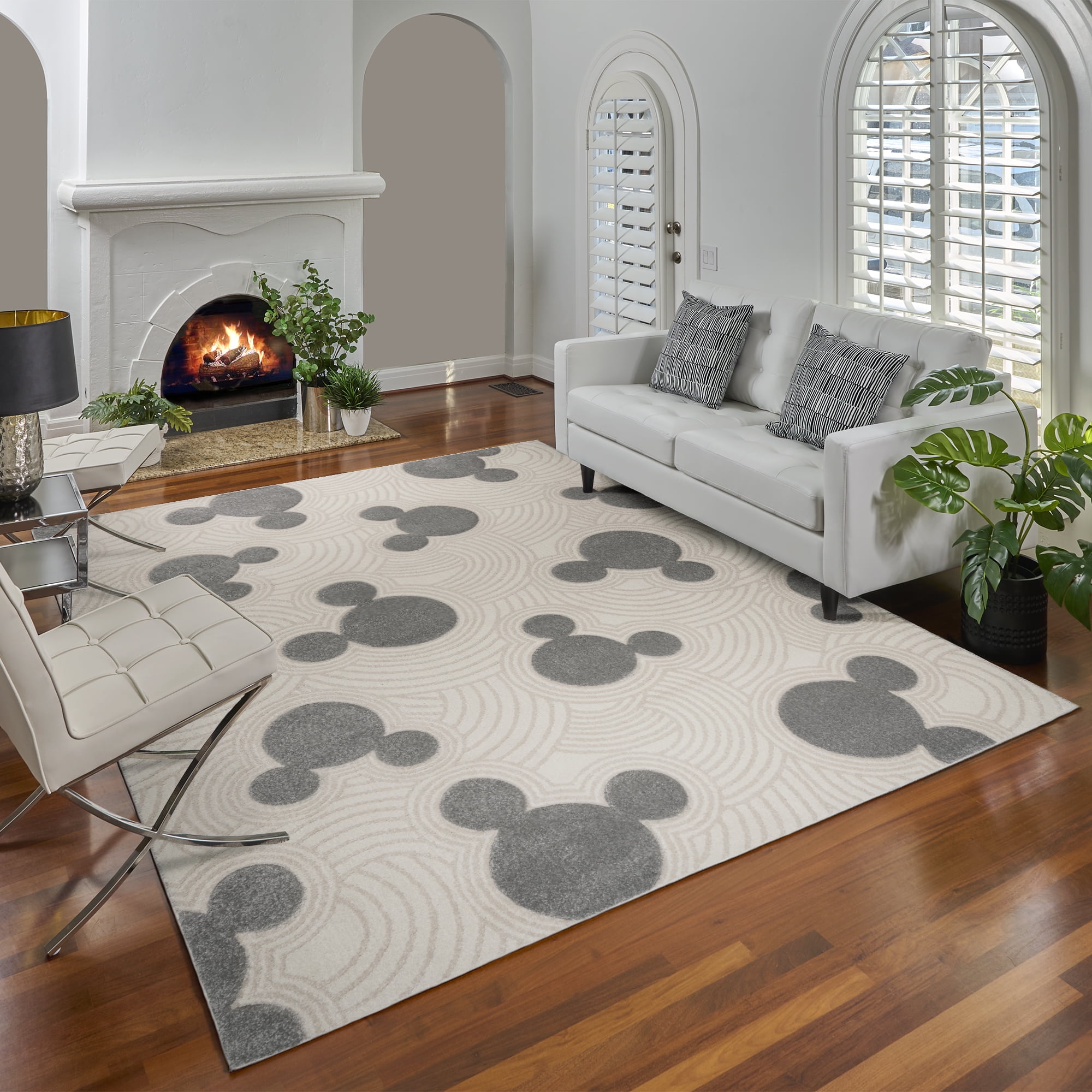 Disney Mickey Mouse Geometric Gray Area Rug 8x10 Durable Playful Home ...