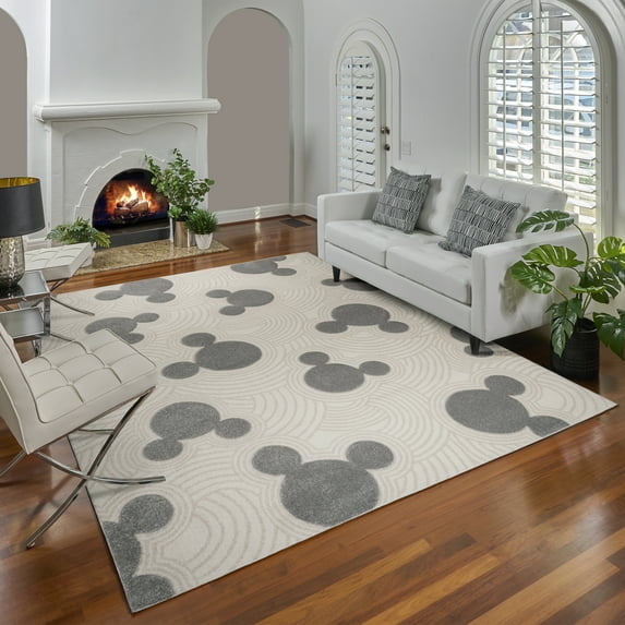 Disney Mickey Mouse Geometric Gray Area Rug 8x10 Durable Playful Home ...