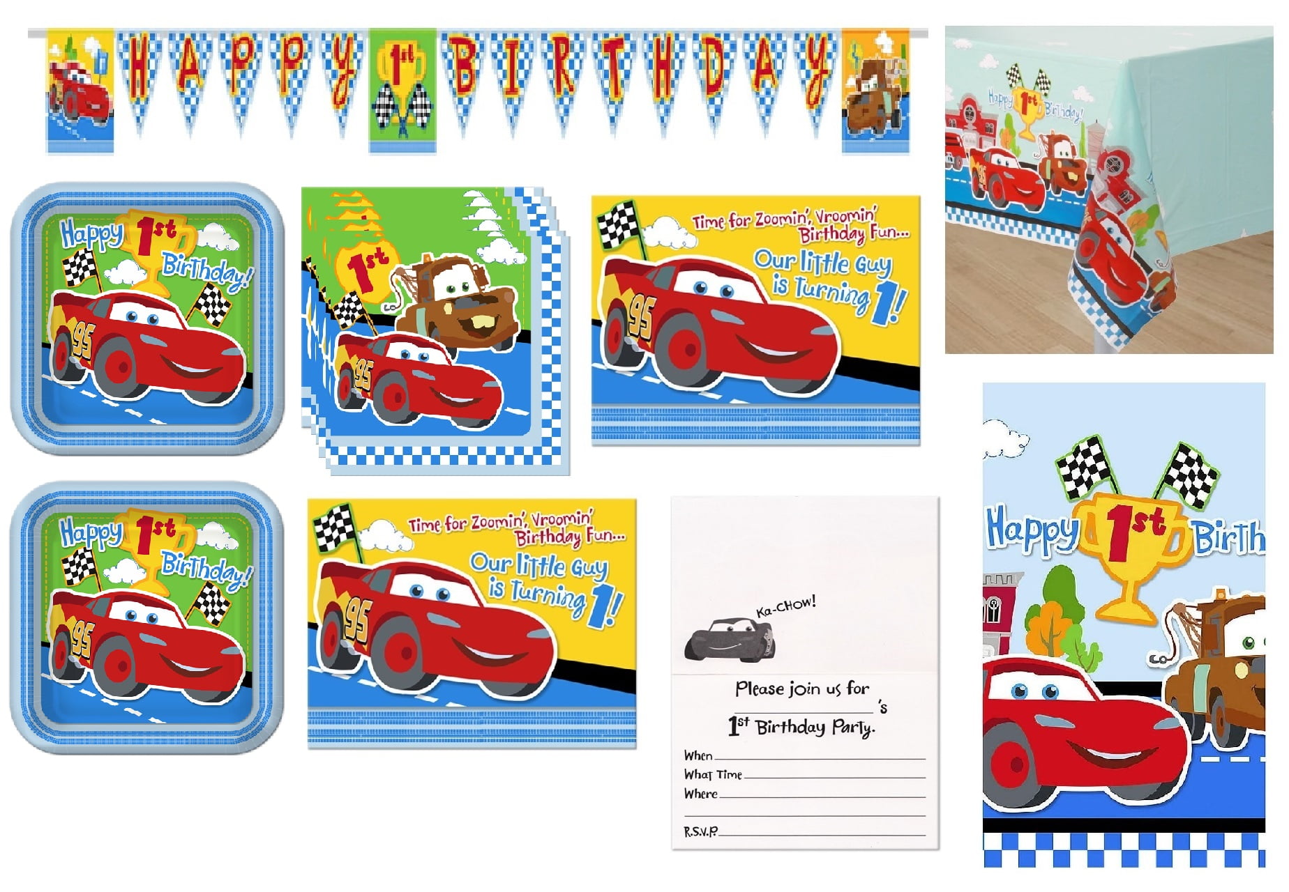Disney Cars 1st Birthday Party Supplies Bundle for 16 includes 16 Lunch ...